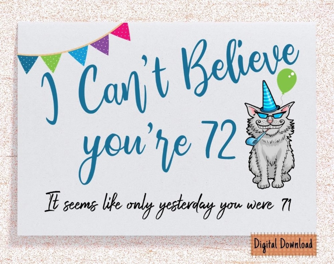 Printable Funny 72nd Birthday Card for Her, Sarcastic Birthday Card for ...