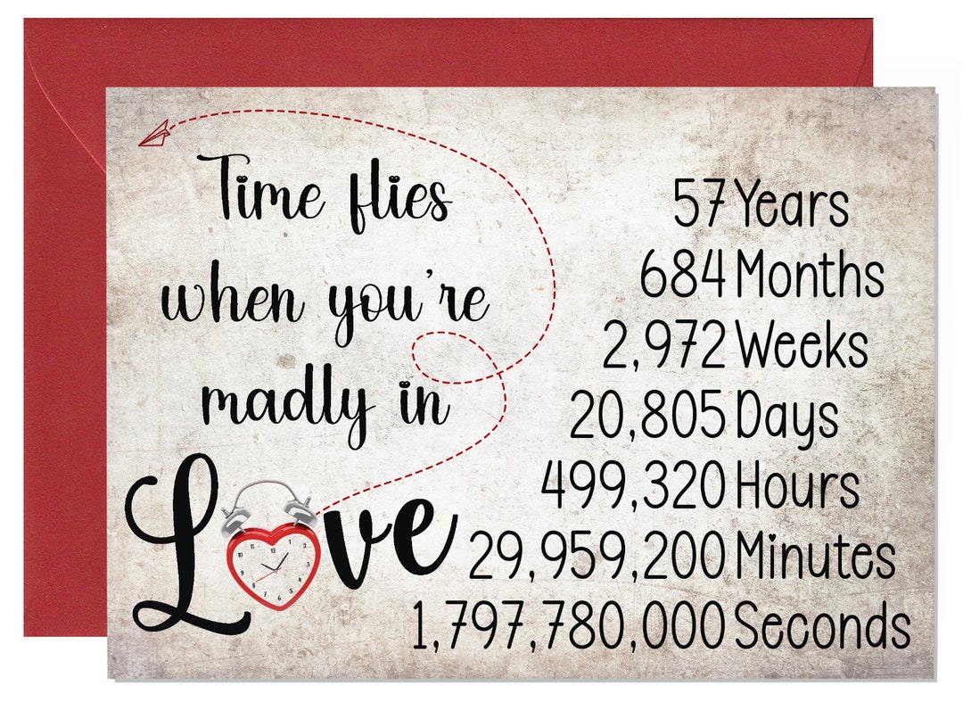 Time Flies 57th Anniversary Card, 57th Anniversary Gift, Fifty Seven ...