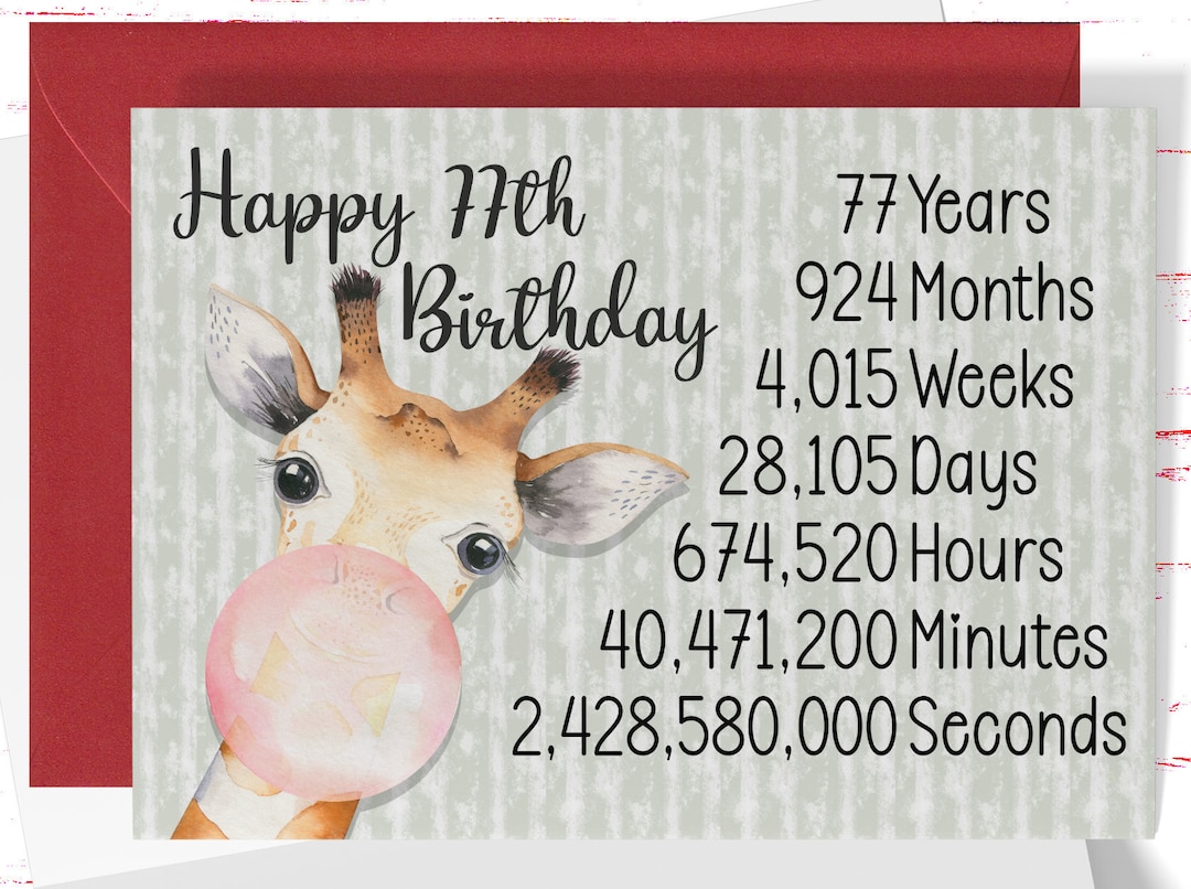 77th Birthday Card for Her, Time Count Birthday Card 77th Birthday ...