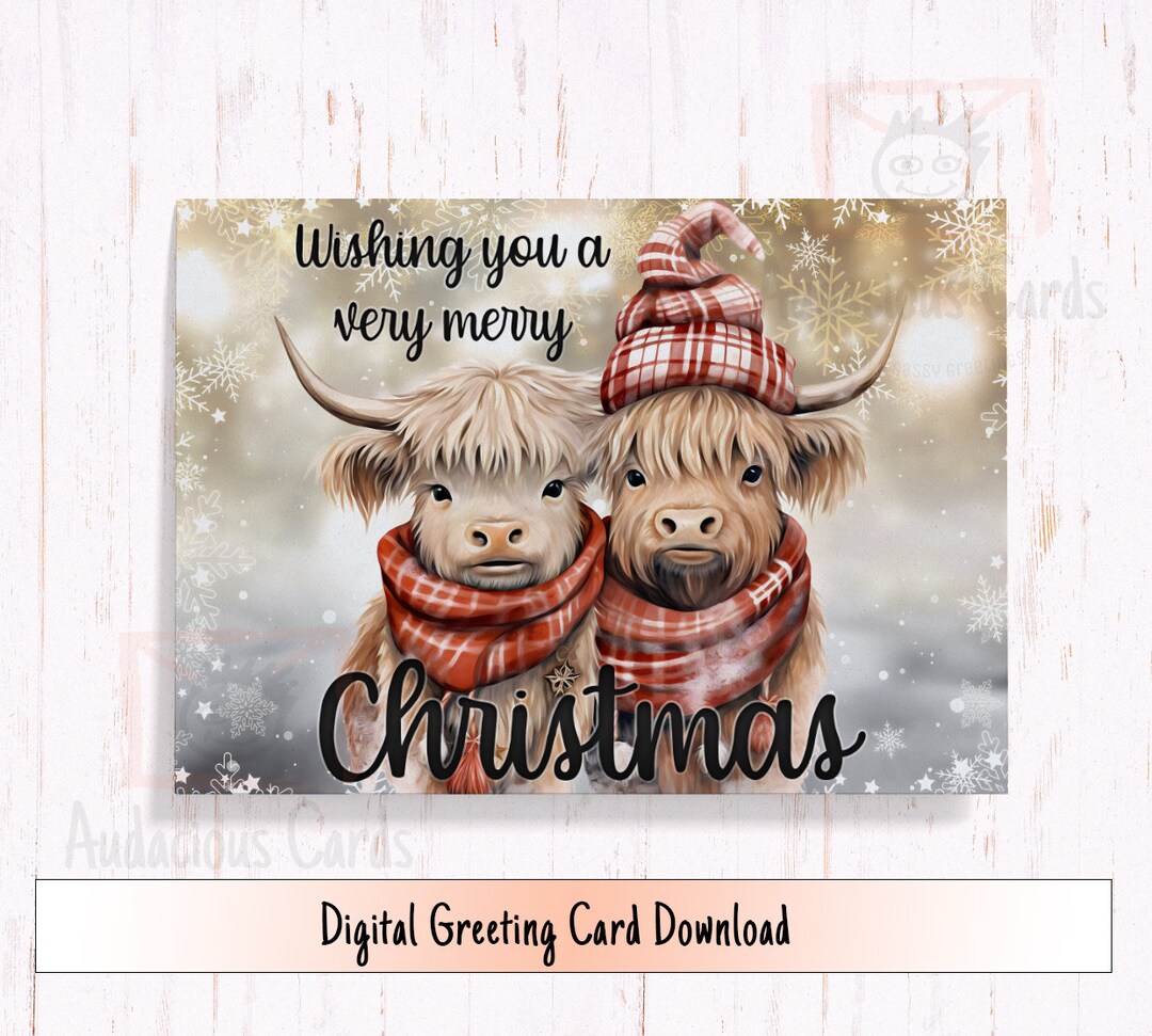 Highland Cow Christmas Card: Printable Digital Download - Etsy