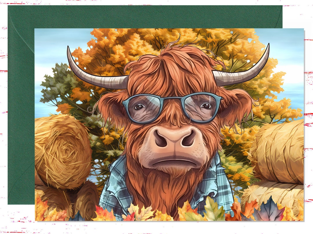 Funny Highland Cow Greeting Card, Thanksgiving Cards, Fall Greeting ...