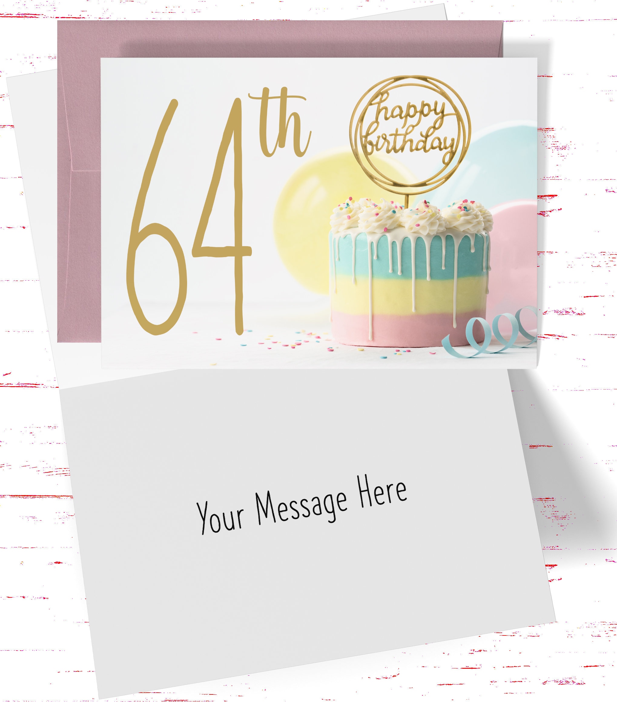 64th Birthday Card for Her Beautiful Birthday Cake Card With | Etsy