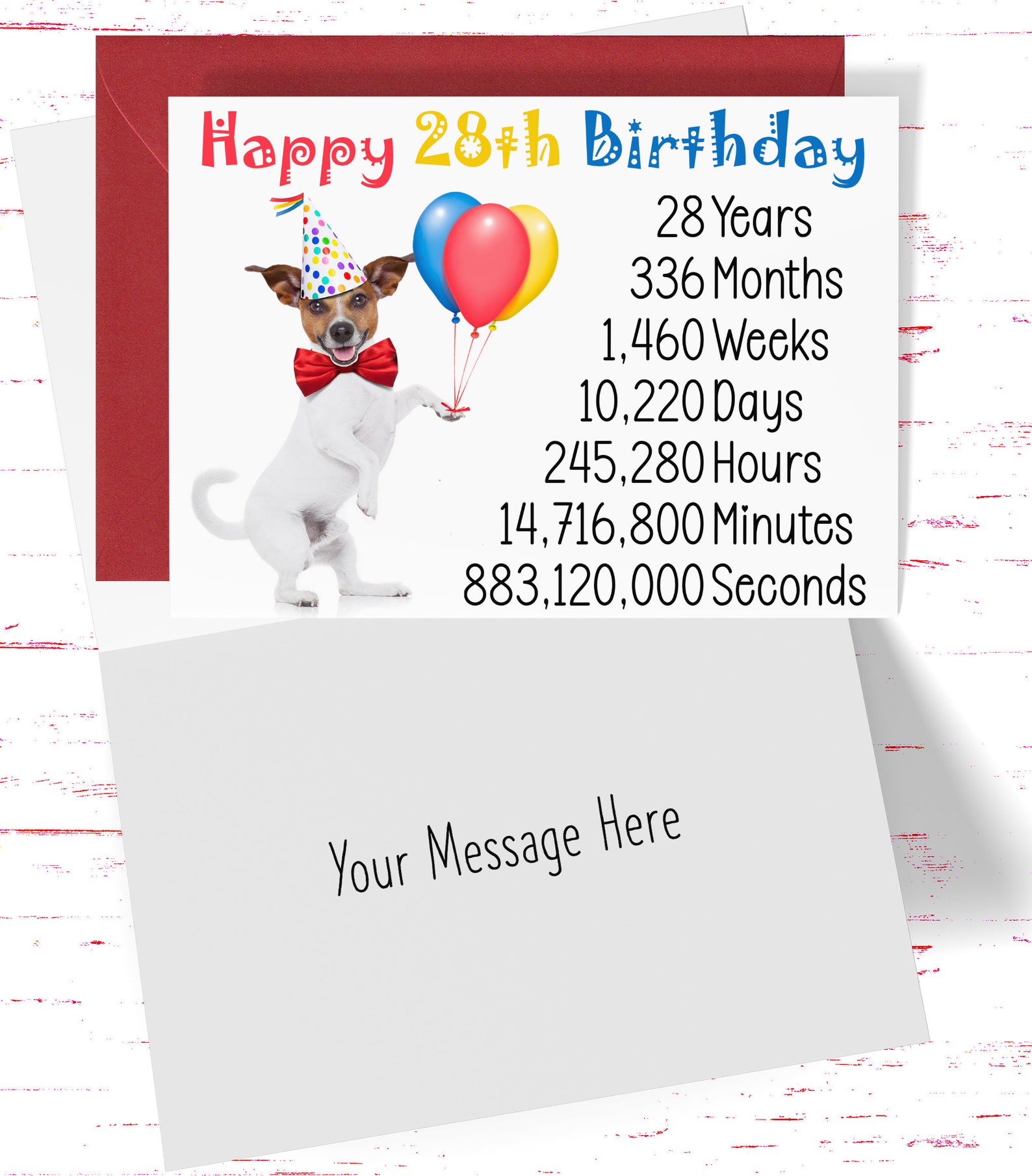 Cute 28th Birthday Card Time Count Birthday Card for 28th - Etsy