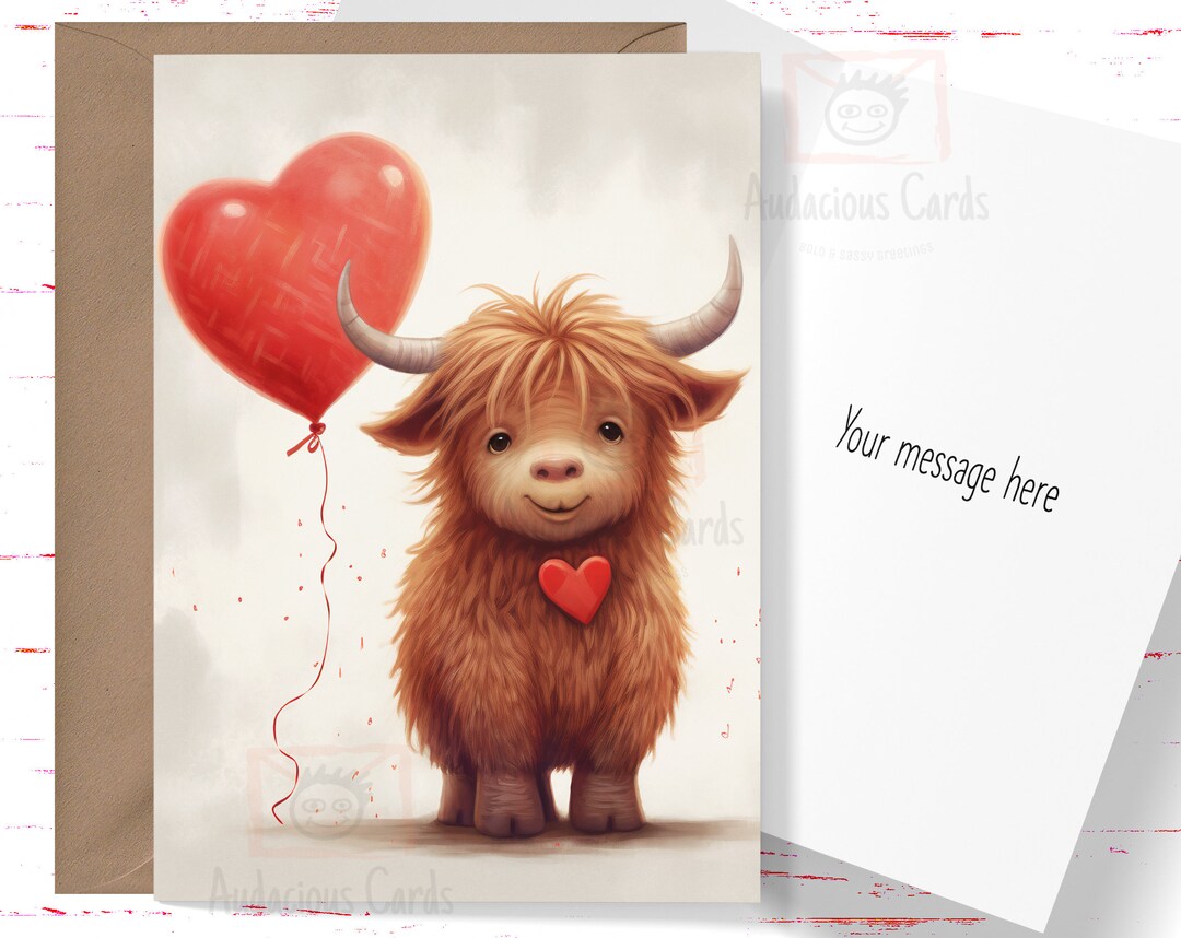 Highland Cow Valentine Card, Cute Card for Her, Best Friend Galantine ...