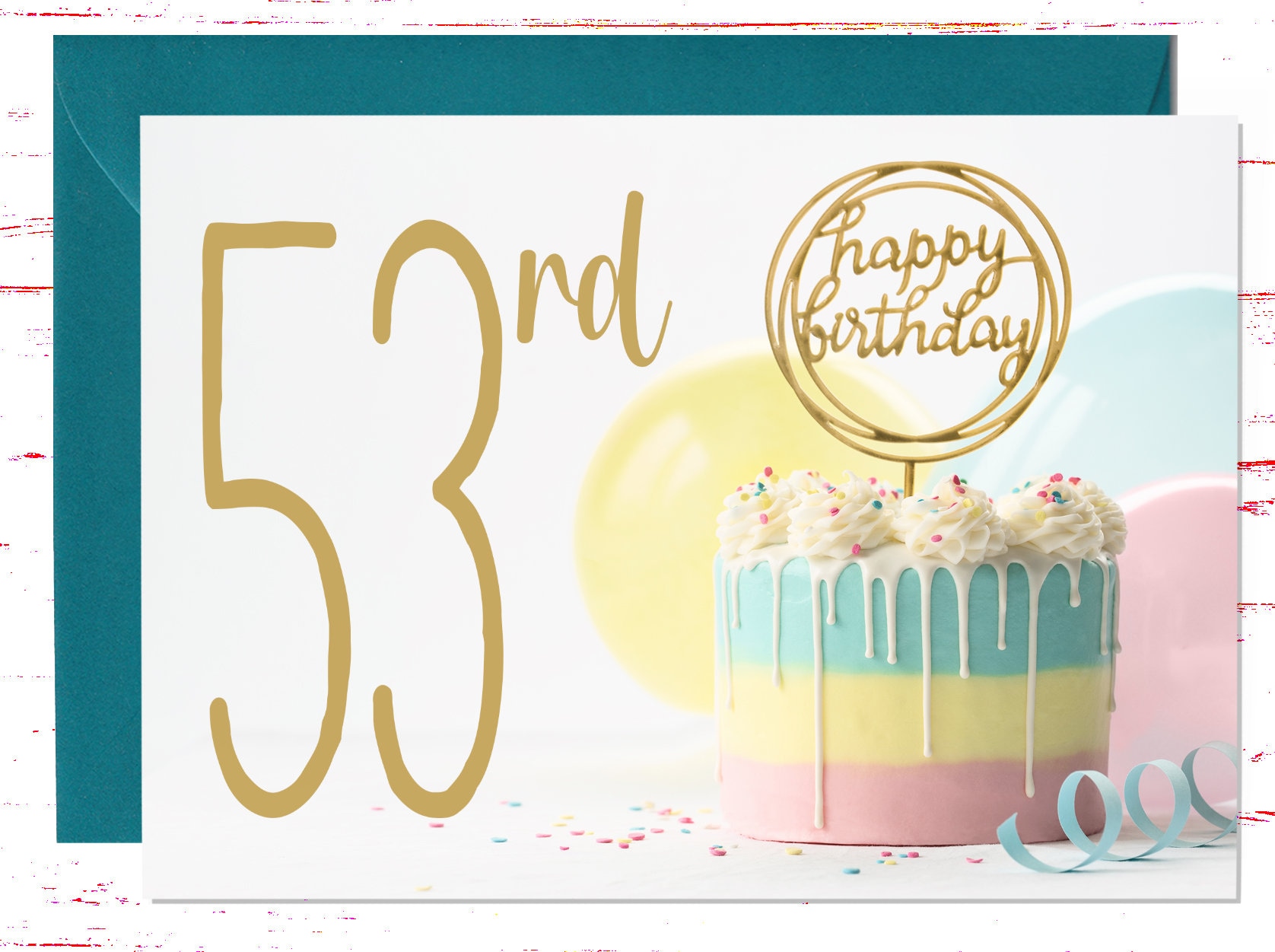 53rd Birthday Card for Her, Beautiful Birthday Cake Card With Gold ...