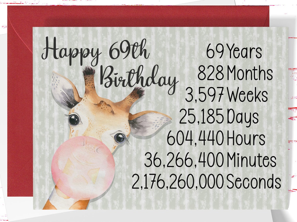 69th Birthday Card for Her, Time Count Birthday Card 69th Birthday ...