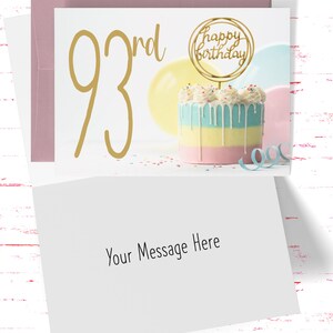 93rd Birthday Card for Her, Beautiful Birthday Cake Card With Gold ...