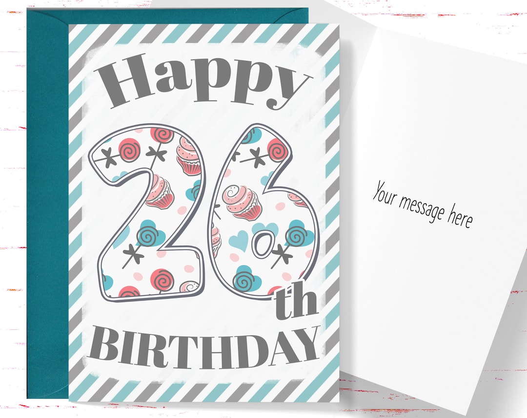 Happy 26th Birthday Card, Cute Birthday Card for 26 Year Old Birthday ...