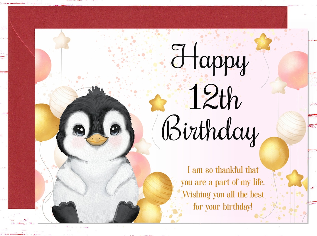 12th Birthday Card, Cute 12th Birthday Greeting Card, Funny 12 Year ...