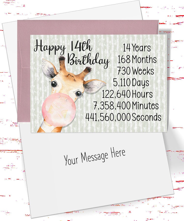 14th Birthday Card for Her 14 Years Months Weeks Days - Etsy