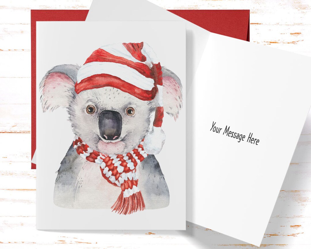 Cute Christmas Koala Card, Christmas Greeting Card, Animal Christmas ...