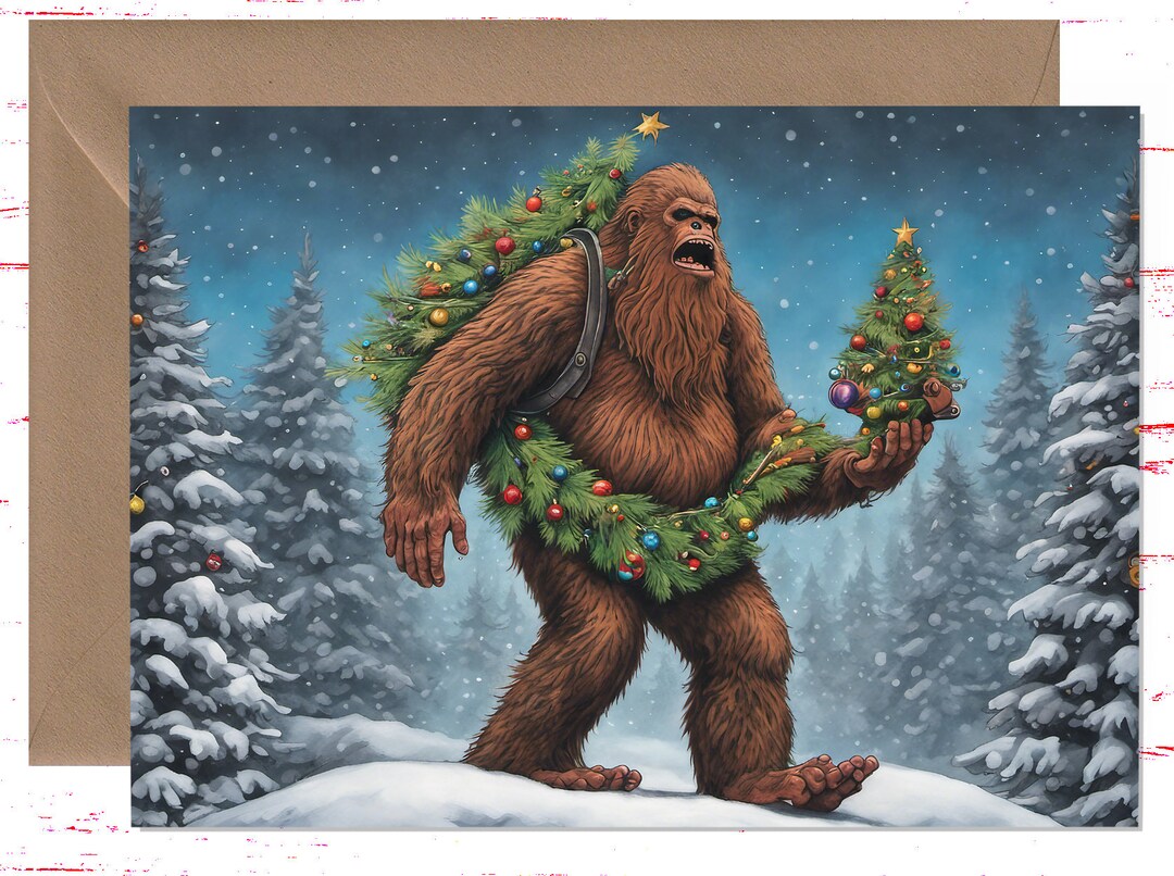 Bigfoot Christmas Card, Christmas Greeting Card, Sasquatch Christmas ...