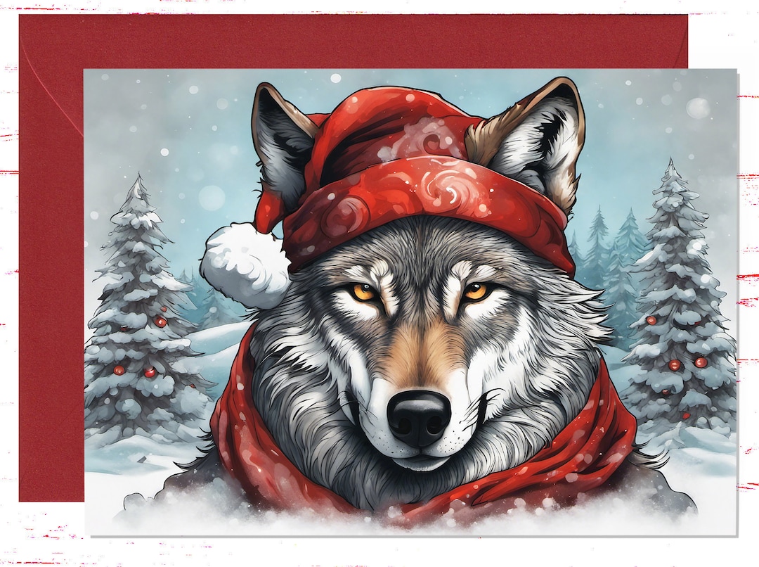 Wolf Lovers Christmas Card, Animal Greeting Card, Holiday Christmas ...