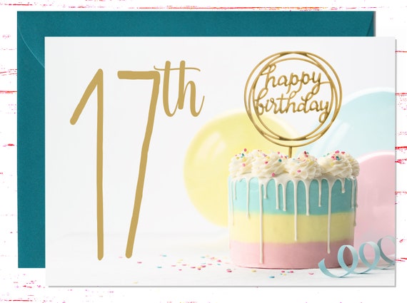 17th Birthday Card for Her Beautiful Birthday Cake Card With | Etsy
