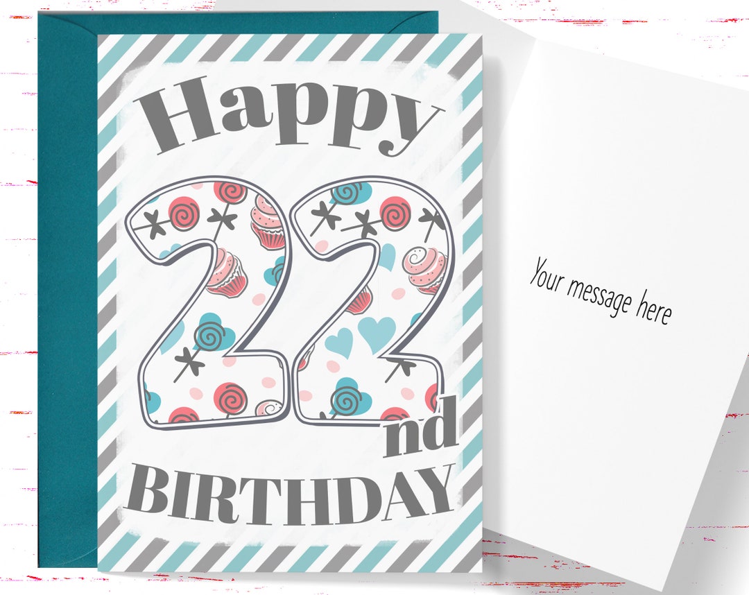 Happy 22nd Birthday Card, Cute Birthday Card for 22 Year Old Birthday ...