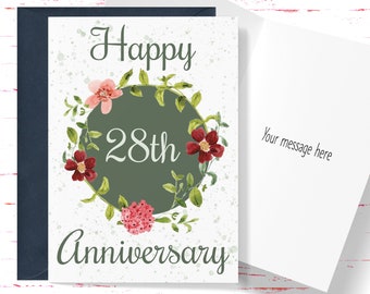 28th Anniversary Card, 28th Wedding Anniversary Card, 28 Years Married ...