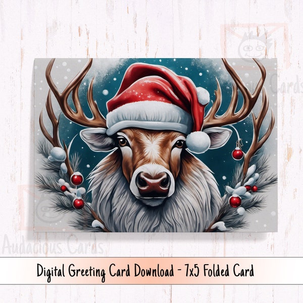 Deer Christmas Card - Etsy