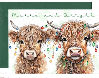 Highland Cow Happy Christmas Holiday Greeting Card - Etsy