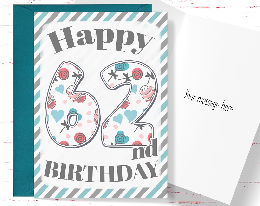 Happy 62nd Birthday Card, Cute Birthday Card for 62 Year Old Birthday ...