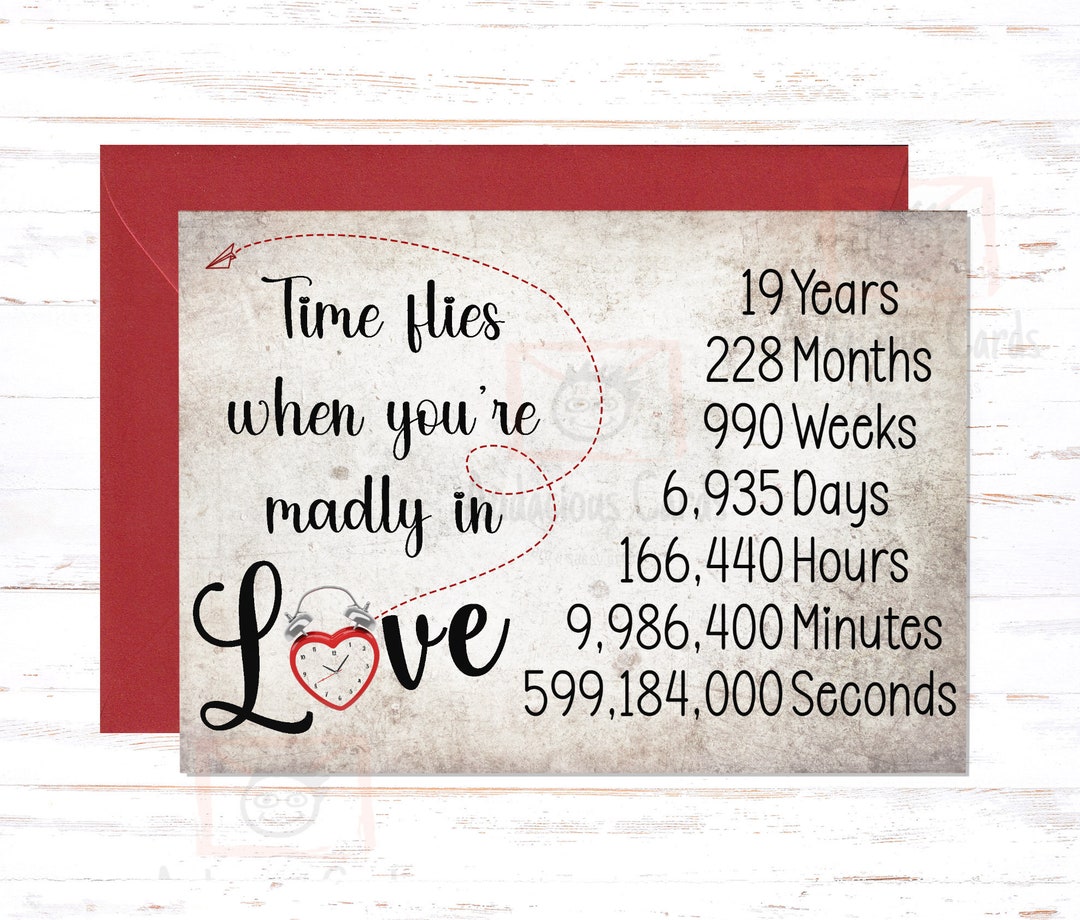 Time Flies 19th Anniversary Card, 19th Anniversary Gift, Nineteenth ...