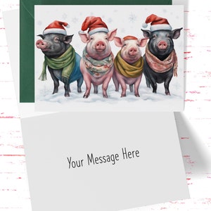 Cute Pigs Seasonal Card, Animal Greeting Card, Holiday Christmas Cards ...