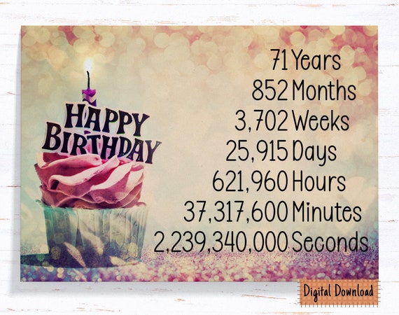 Printable 71st Birthday Card for Her Time Count Birthday Card - Etsy