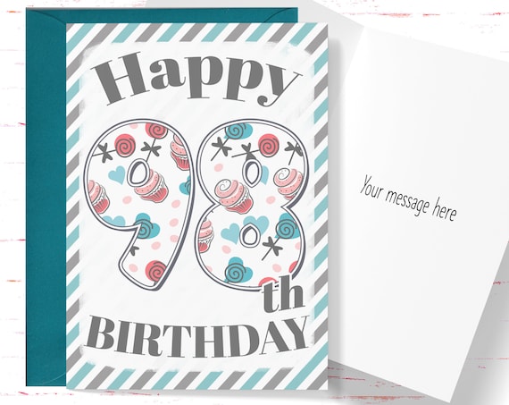 Happy 98th Birthday Card Cute Birthday Card for 98 Year Old - Etsy