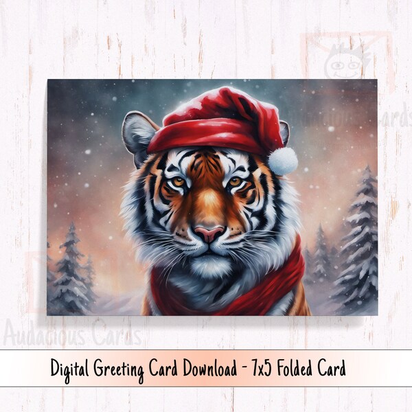 Tiger Christmas Card - Etsy
