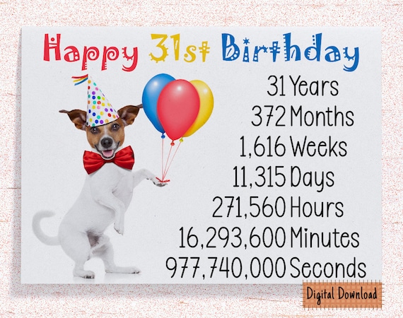 Printable Cute 31st Birthday Card Birthday Card for 31st - Etsy