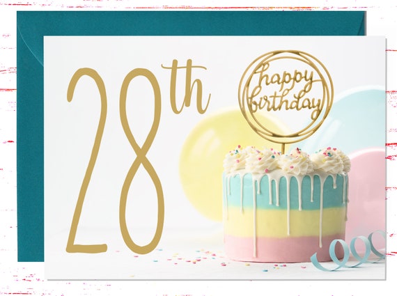 28th Birthday Card for Her Beautiful Birthday Cake Card With | Etsy