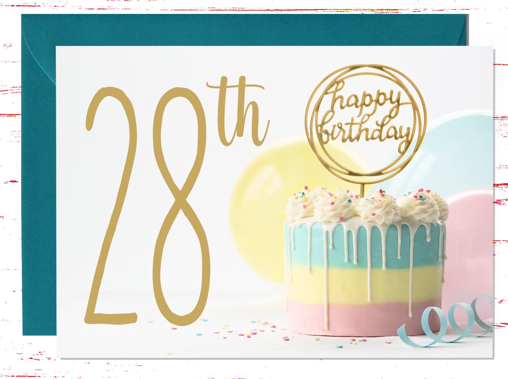 28th Birthday Card for Her Beautiful Birthday Cake Card With | Etsy
