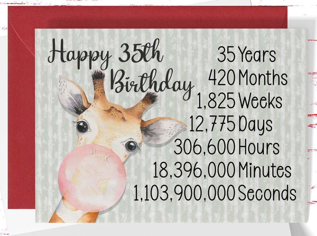 35th Birthday Card, Cute 35th Birthday Greeting Card, Funny 35th ...