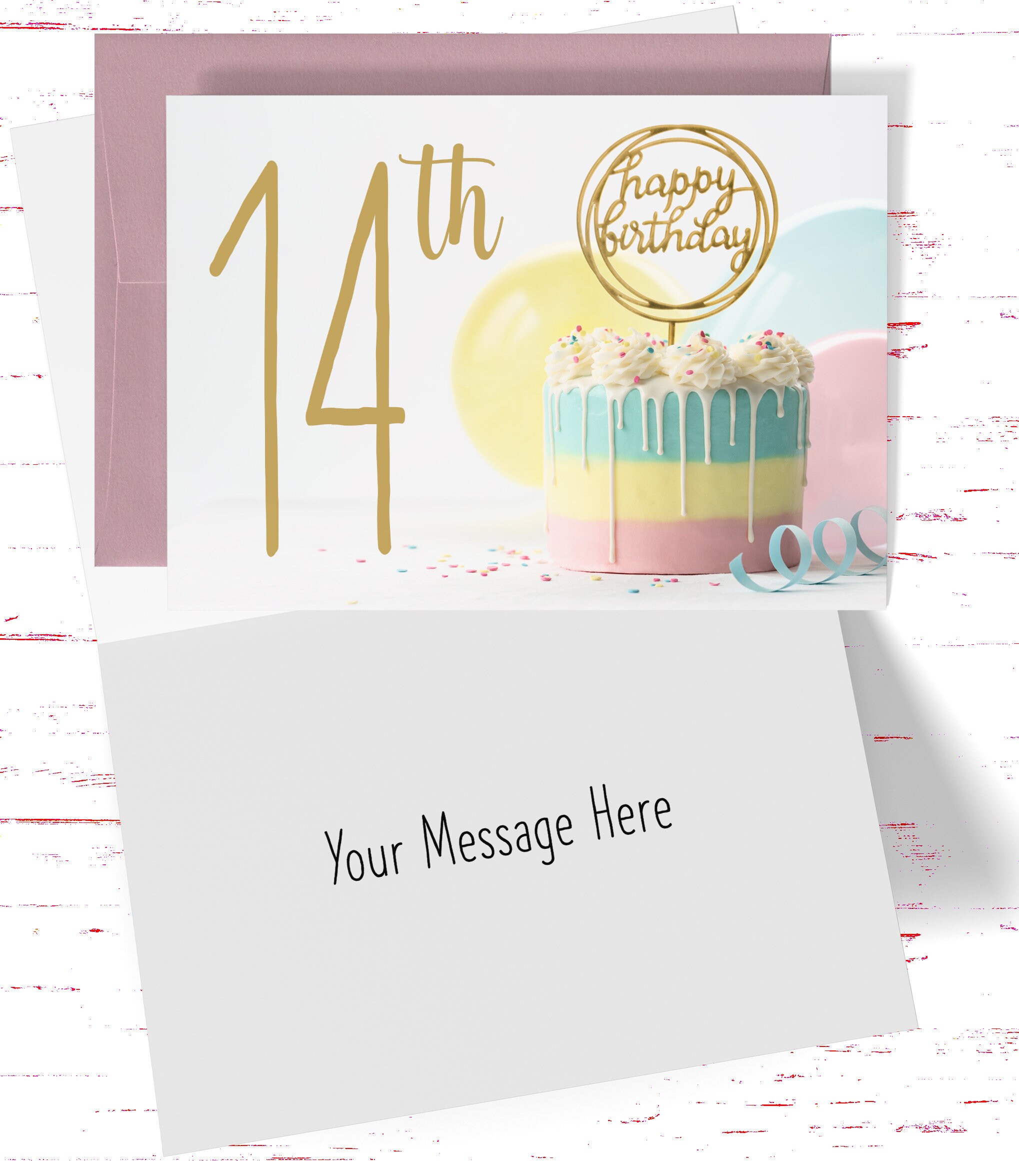 14th Birthday Card for Her Beautiful Birthday Cake Card With - Etsy