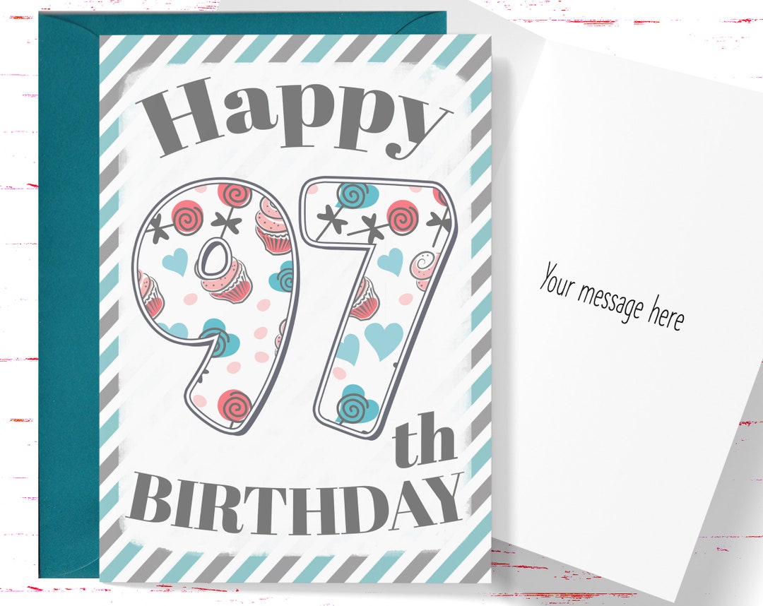 Happy 97th Birthday Card, Cute Birthday Card for 97 Year Old Birthday ...