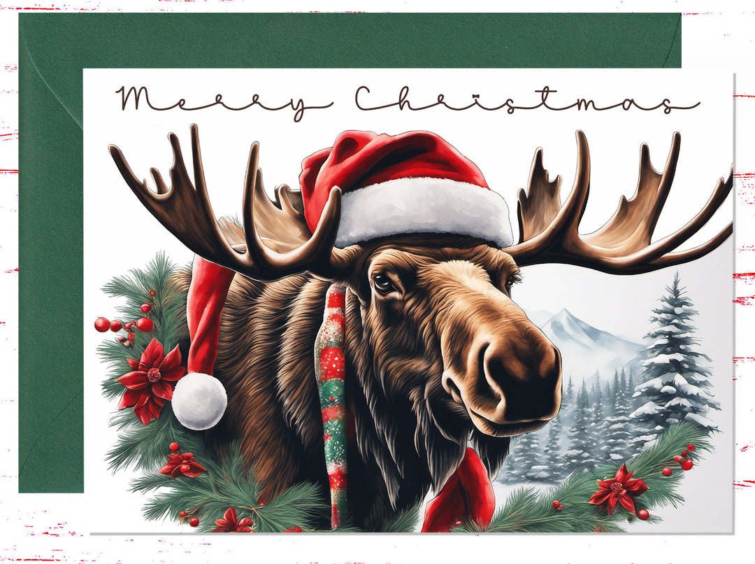 Moose Seasonal Card, Animal Greeting Card, Holiday Christmas Cards ...