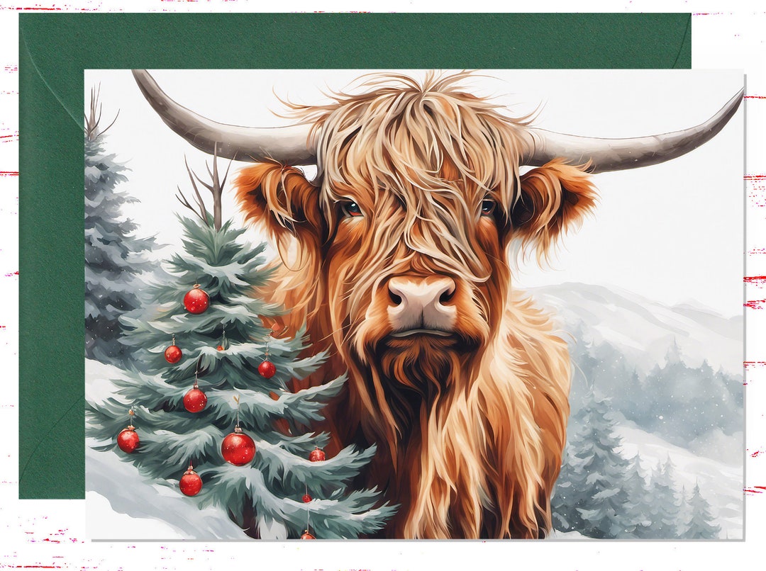 Highland Cow Christmas Card: Holiday Tree Greetings - Etsy