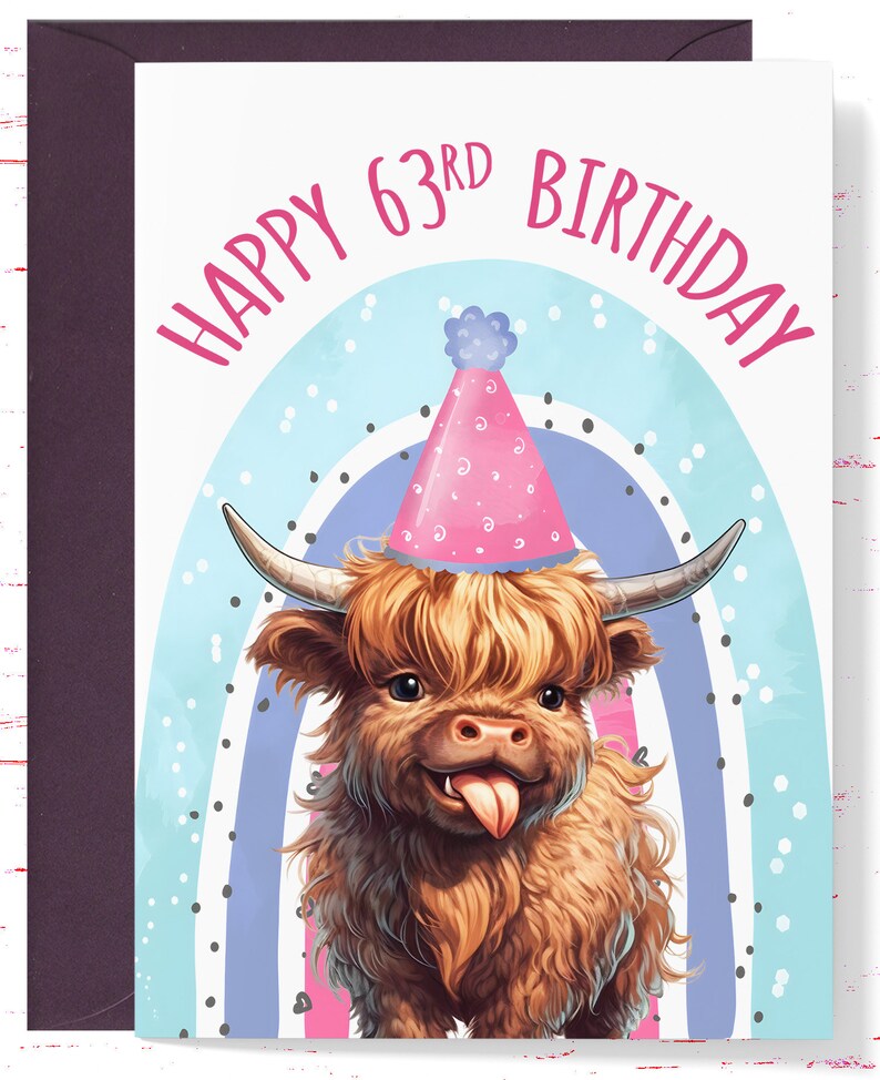 Highland Cow 63rd Birthday Card, Cute Sixty Third Birthday Card, 63 ...