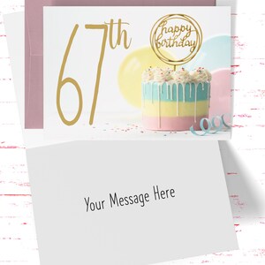 67th Birthday Card for Her, Beautiful Birthday Cake Card With Gold ...