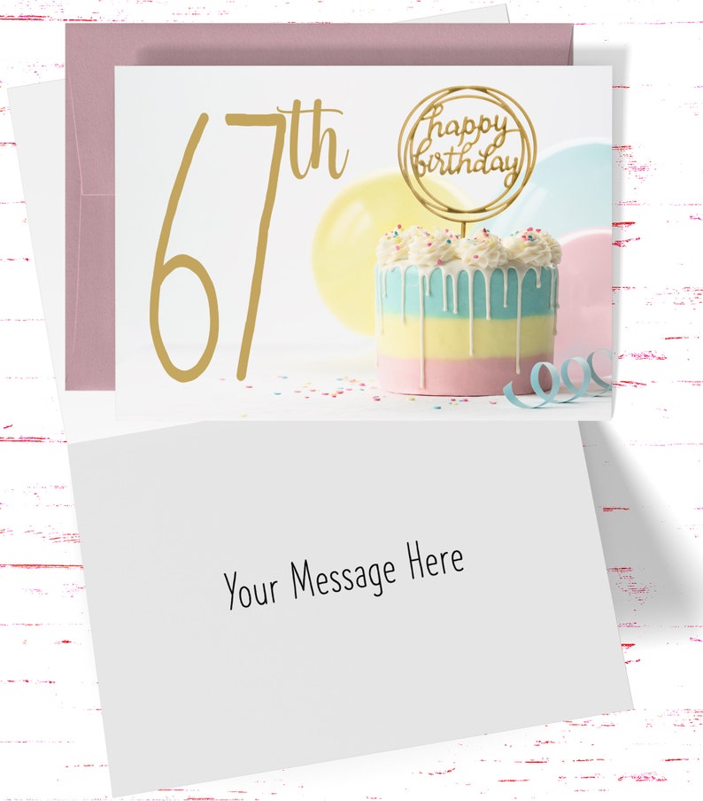 67th Birthday Card for Her, Beautiful Birthday Cake Card With Gold ...