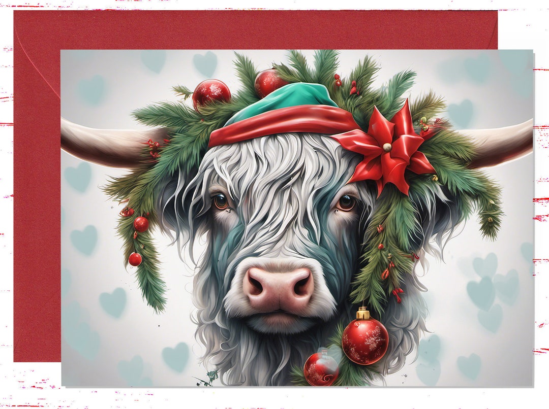 Winter Highland Cow Christmas Card, Christmas Greeting Card, Highland ...
