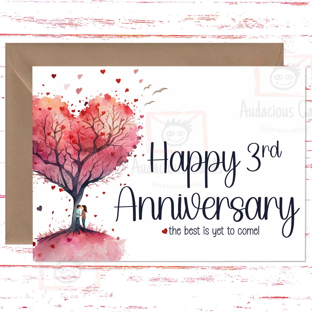 3rd Anniversary Card, Third Wedding Anniversary Card , for Husband, for ...