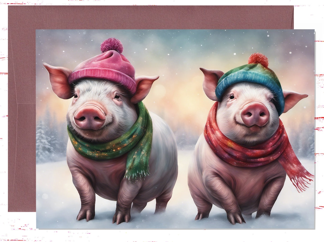 Santa Pigs Seasonal Card, Animal Greeting Card, Holiday Christmas Cards ...