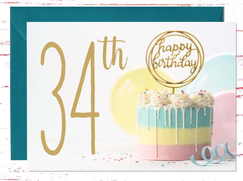 34th Birthday Card for Her Beautiful Birthday Cake Card With - Etsy