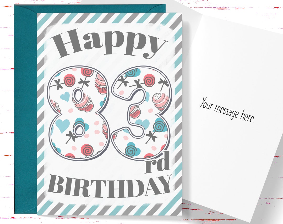 Happy 83rd Birthday Card, Cute Birthday Card for 83 Year Old Birthday ...