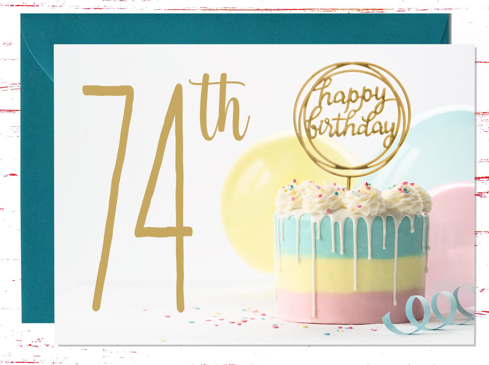 74th Birthday Card for Her, Beautiful Birthday Cake Card With Gold ...