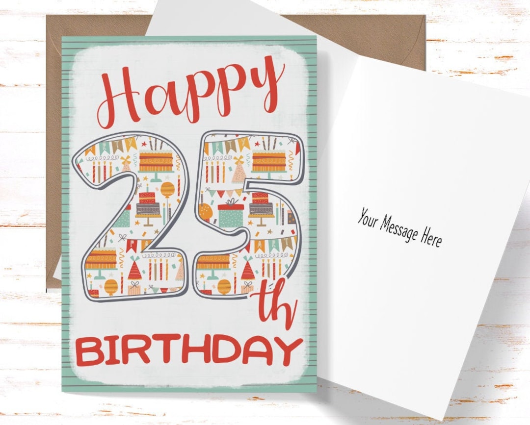 Happy 25th Birthday Card for Her, Birthday Card for 25th Birthday, Cute ...