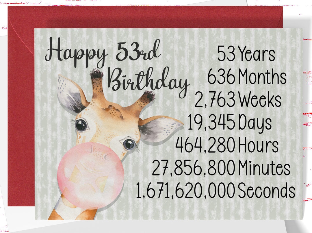 53rd Birthday Card for Her, Time Count Birthday Card 53rd Birthday ...