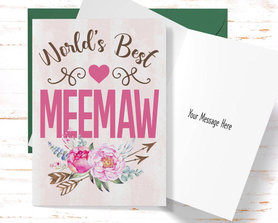 Mother's Day Card World's Best Meemaw, Greeting Card for Mother's Day ...