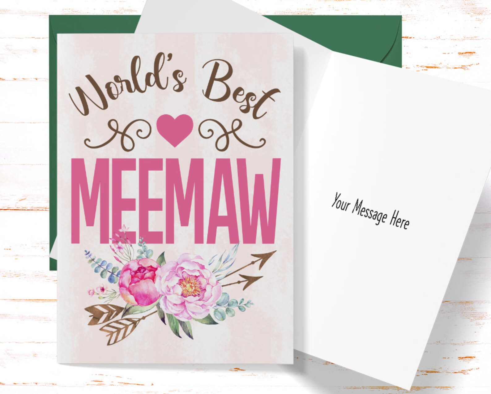 Mother's Day Card World's Best Meemaw, Greeting Card for Mother's Day ...