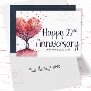 22 Year Anniversary Card for Him or Her, Romantic Card for 22nd ...